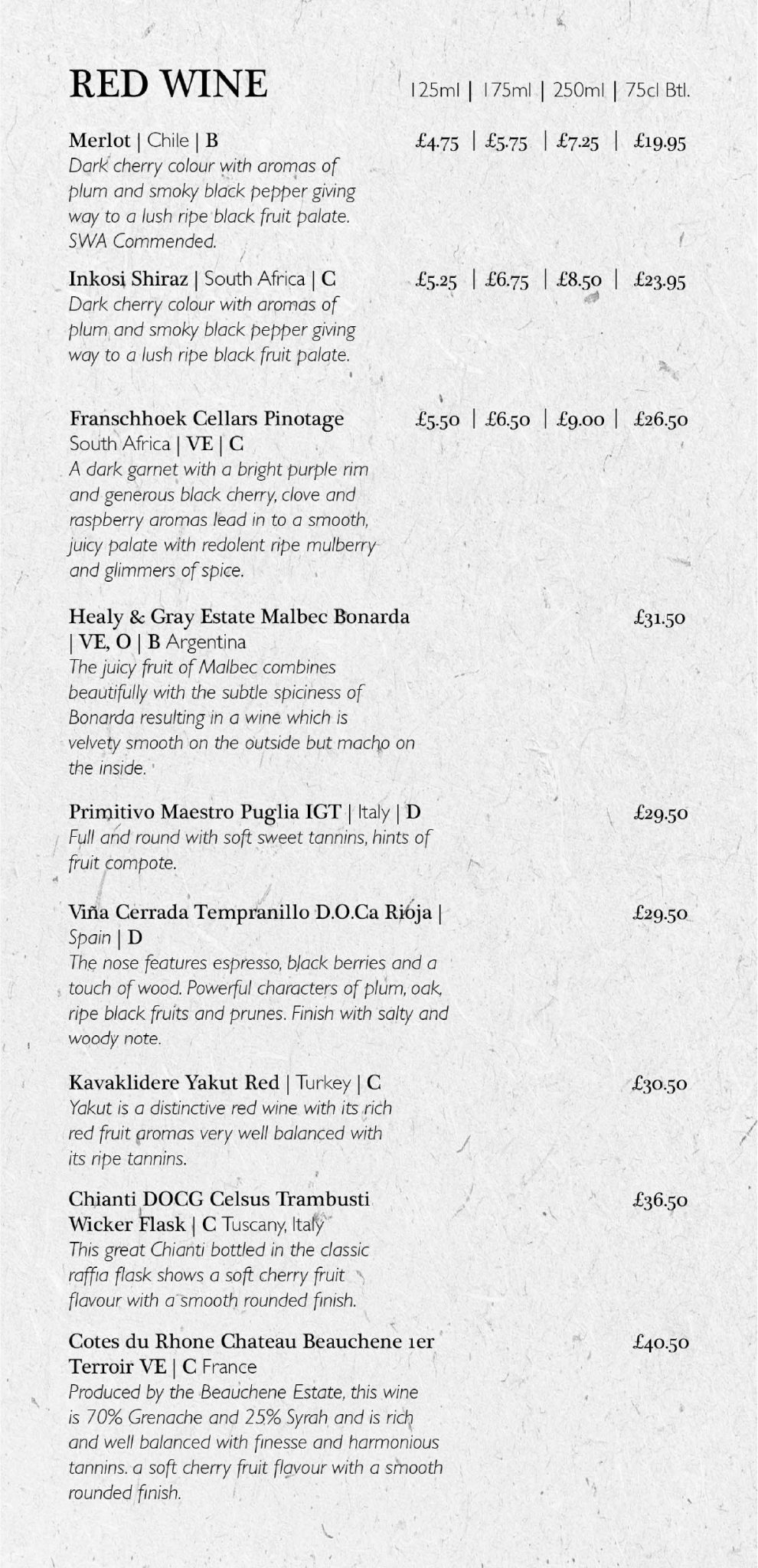 Drinks Menu – Turkish Bistro – Poynton